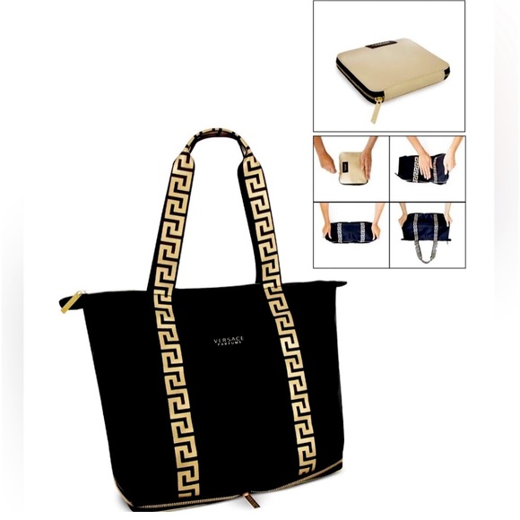 Versace | Bags | Versace Black Gold Weekender Foldable Tote Travel Bag ...